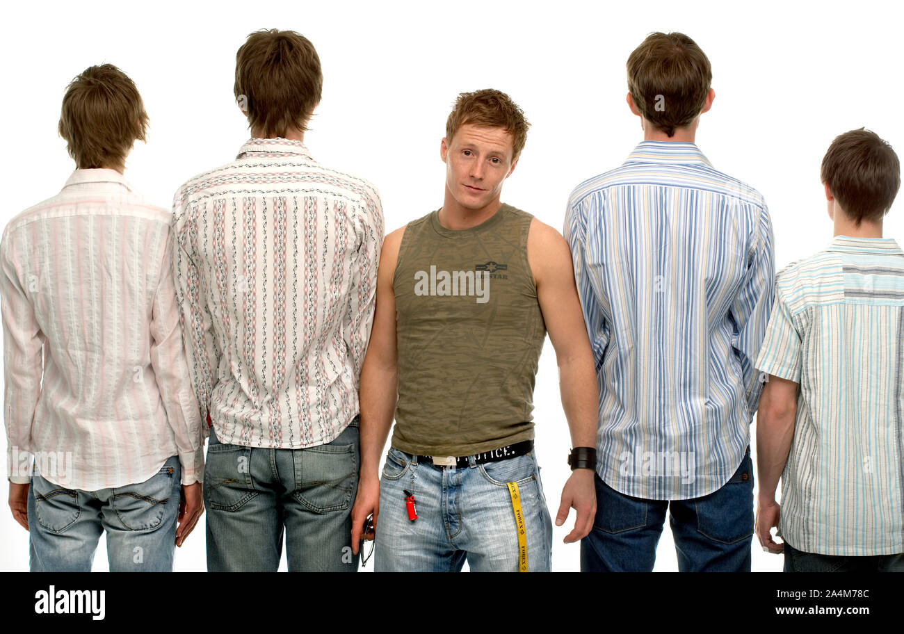 Standing in a row - one single guy - standing out - stepping out of the ...