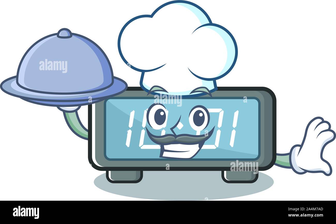 Chef with food digital clock cartoon in character shape Stock Vector ...
