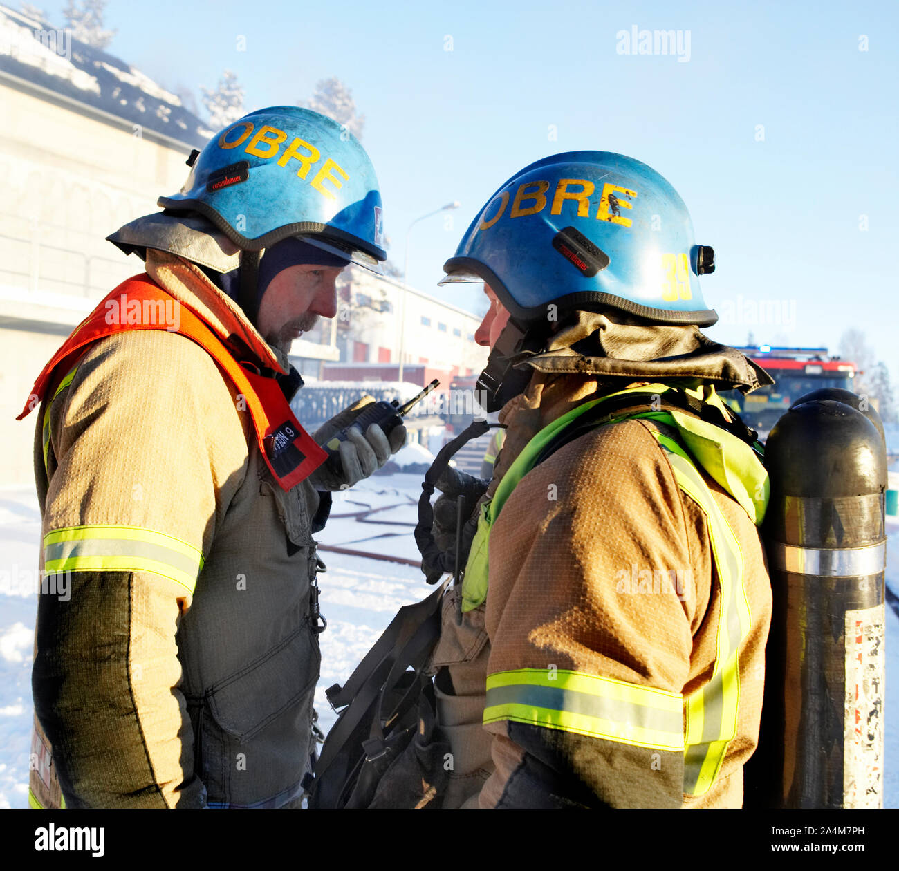 Firemen at work in Norway Stock Photo - Alamy