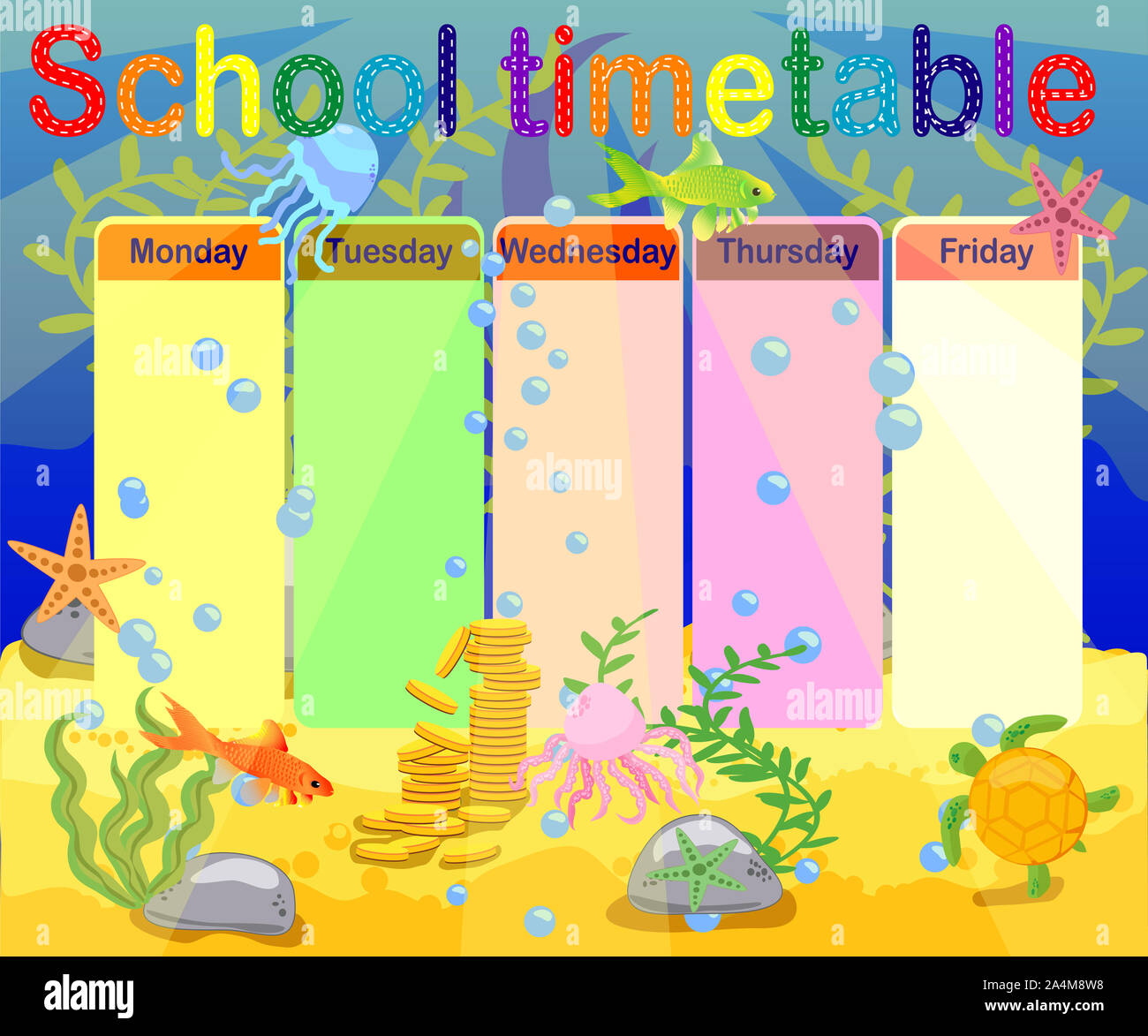 School timetable with marine themes table underwater world Stock Photo ...