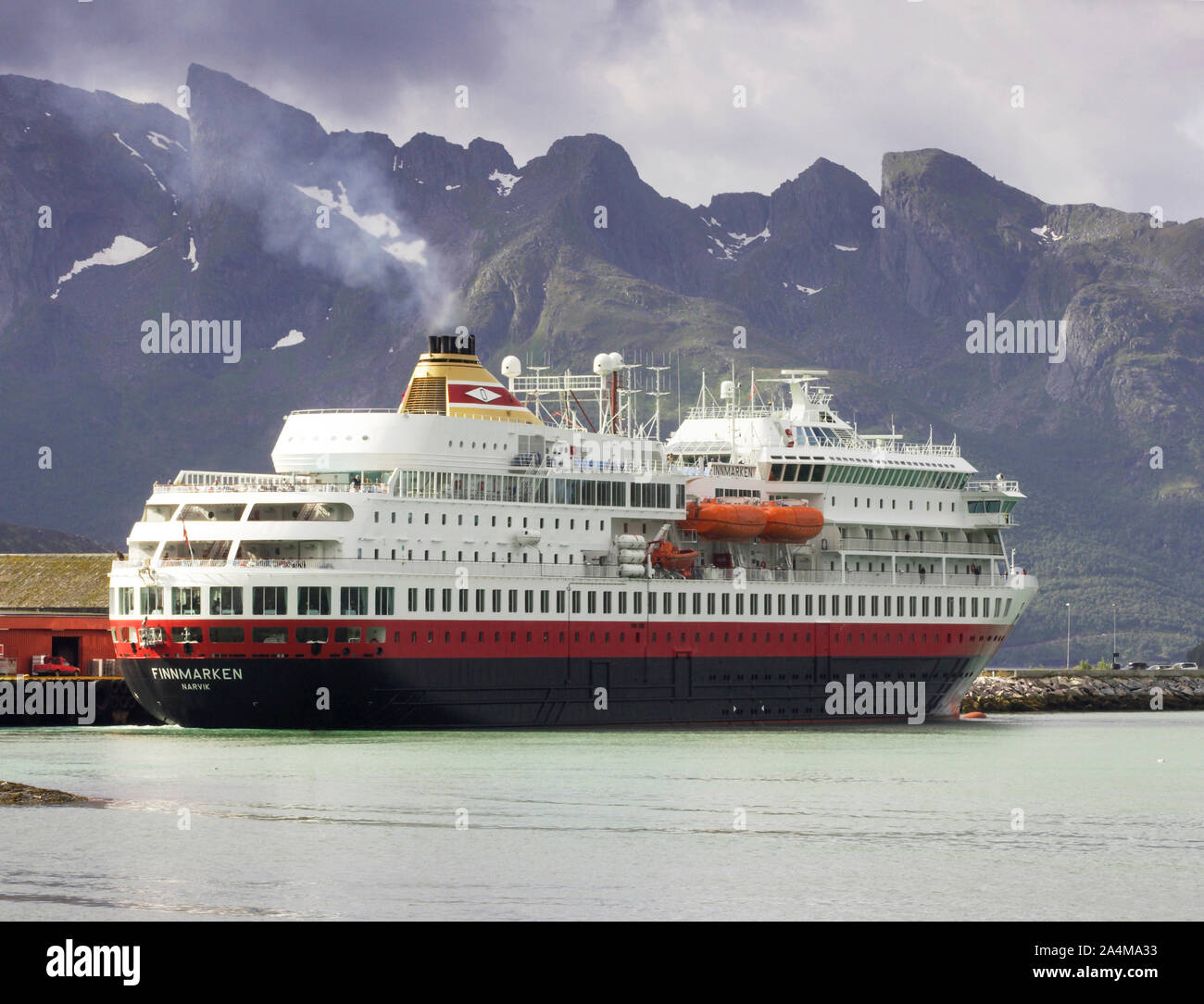 Hurtigruta Hurtigruten /Coastal express named Finnmarken at Ørnes in ...