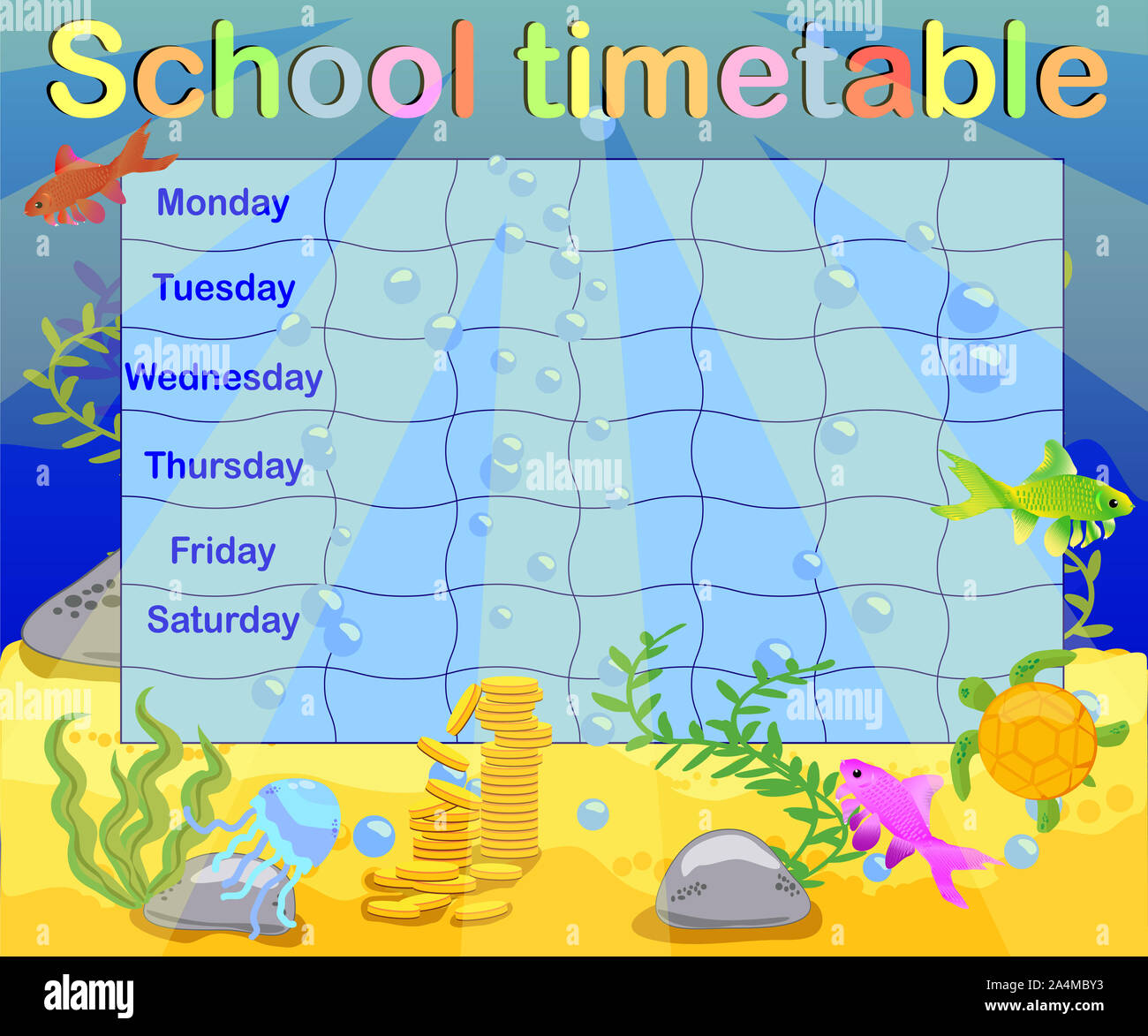 School timetable with marine themes table underwater world Stock Photo ...