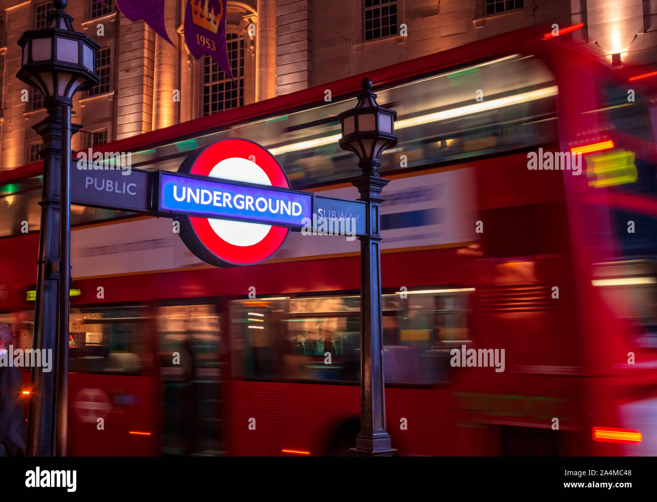 LONDON, UK - JUNE 17, 2013: Illuminated London Underground Tube sign at ...
