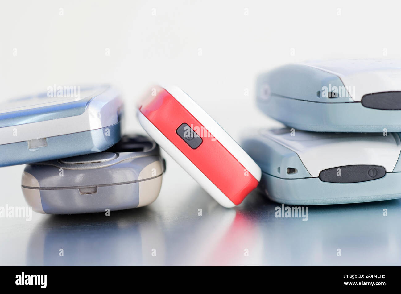 Used mobile phones collected for recycling - consumption Stock Photo ...