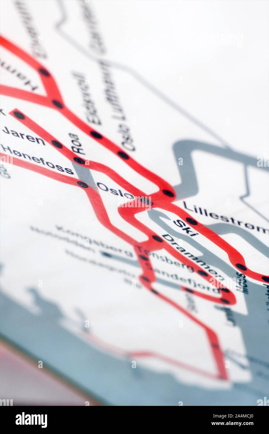 Train timetable - railroad schedule with map for Oslo and surrounding ...