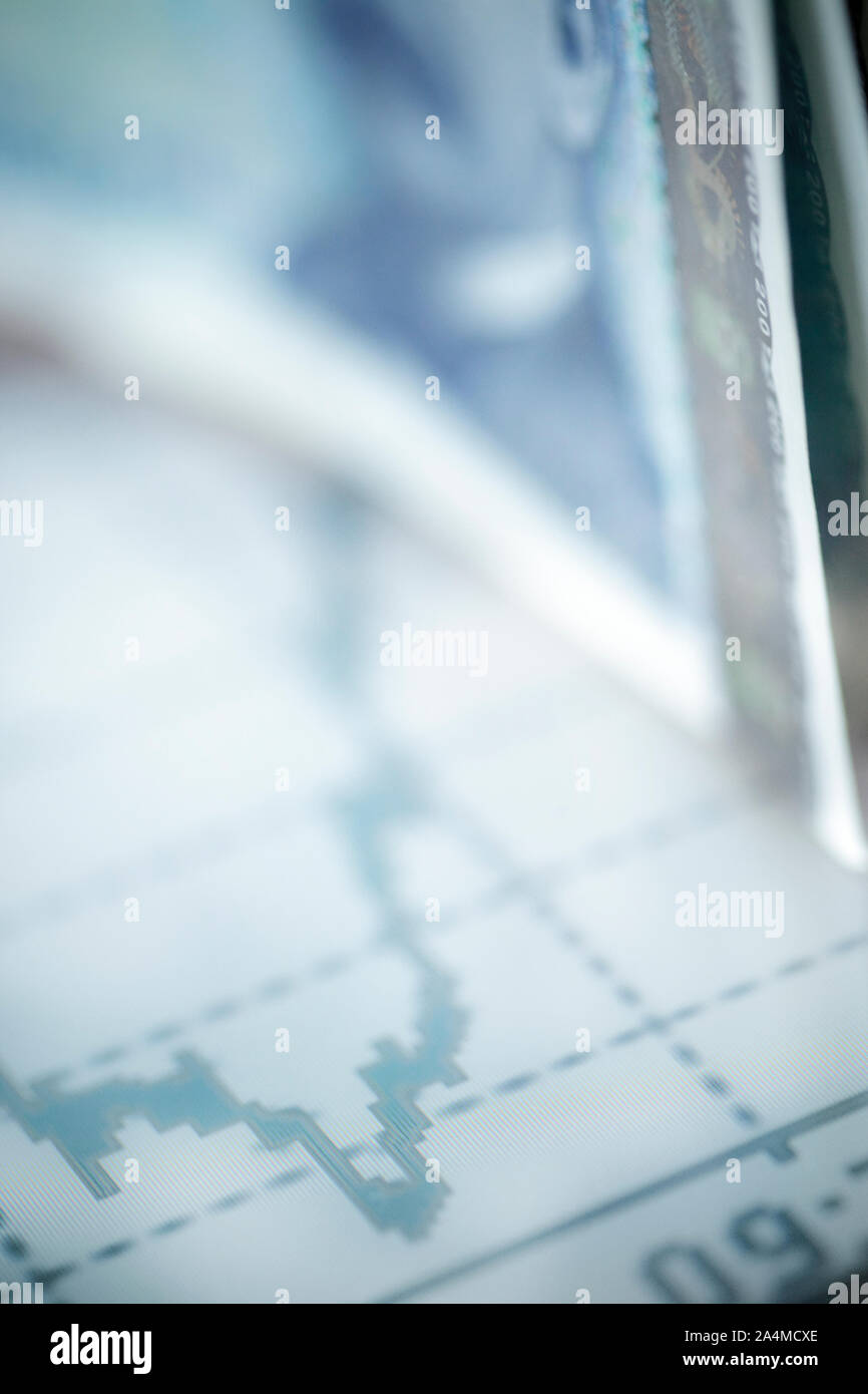 Financial graph and norwegian krones - statistic; curves - figures ...