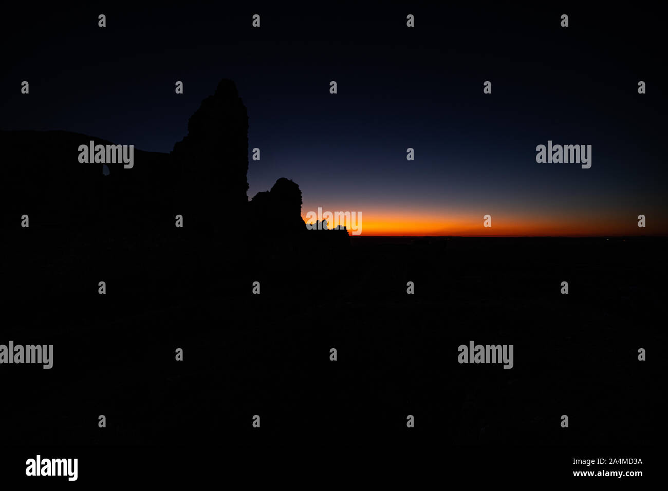 Landscape of a sunset in front of a castle in the province of Toledo ...