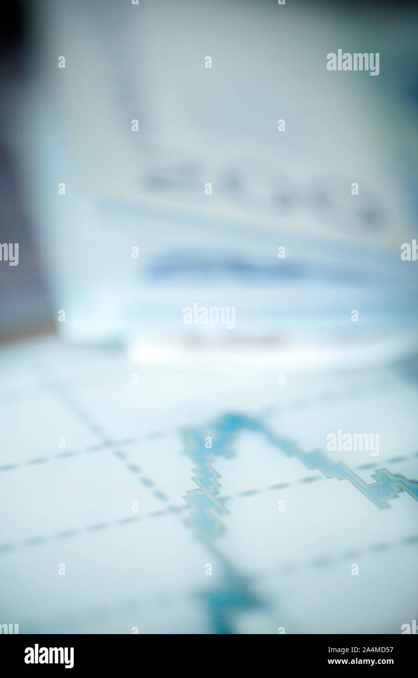 Financial graph and norwegian krones - statistic; curves - figures ...
