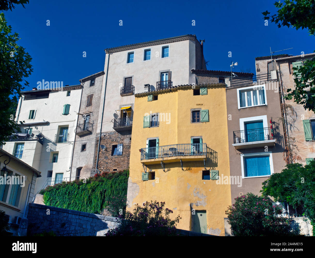 The beautiful village of Roquebrun in the High Languedoc Stock Photo ...