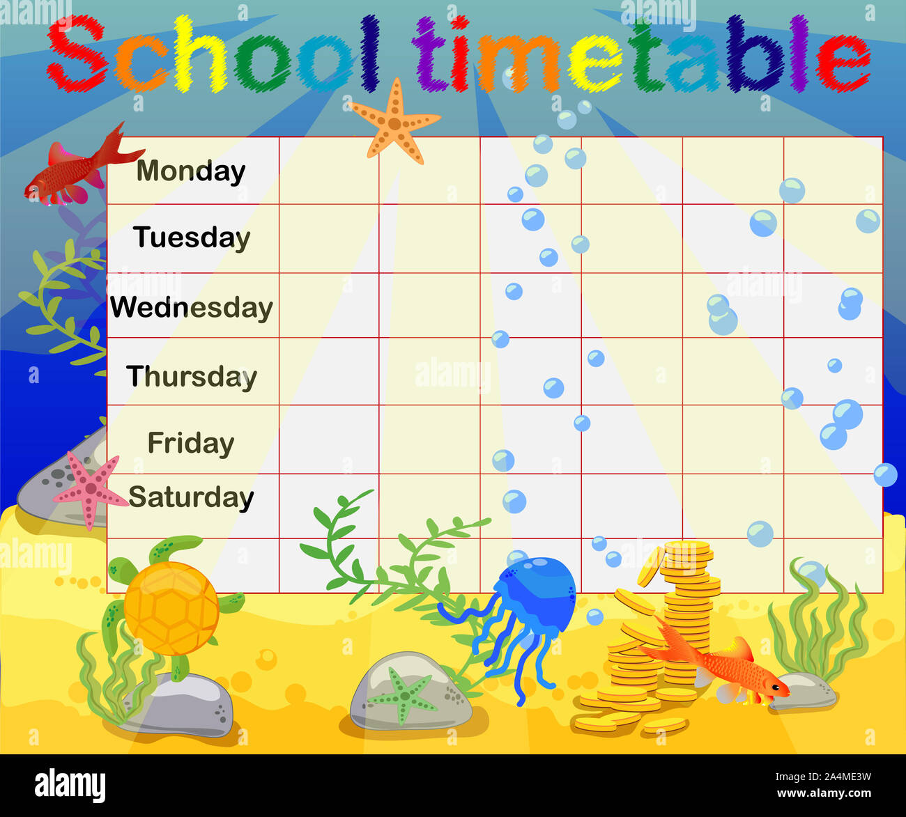 School timetable with marine themes table underwater world Stock Photo ...