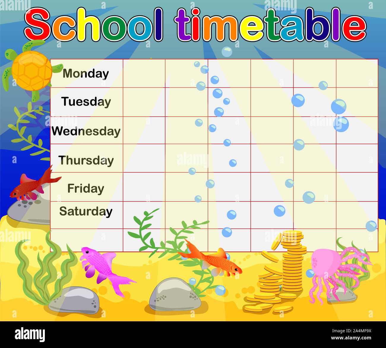 School timetable with marine theme table underwater world Stock Photo ...