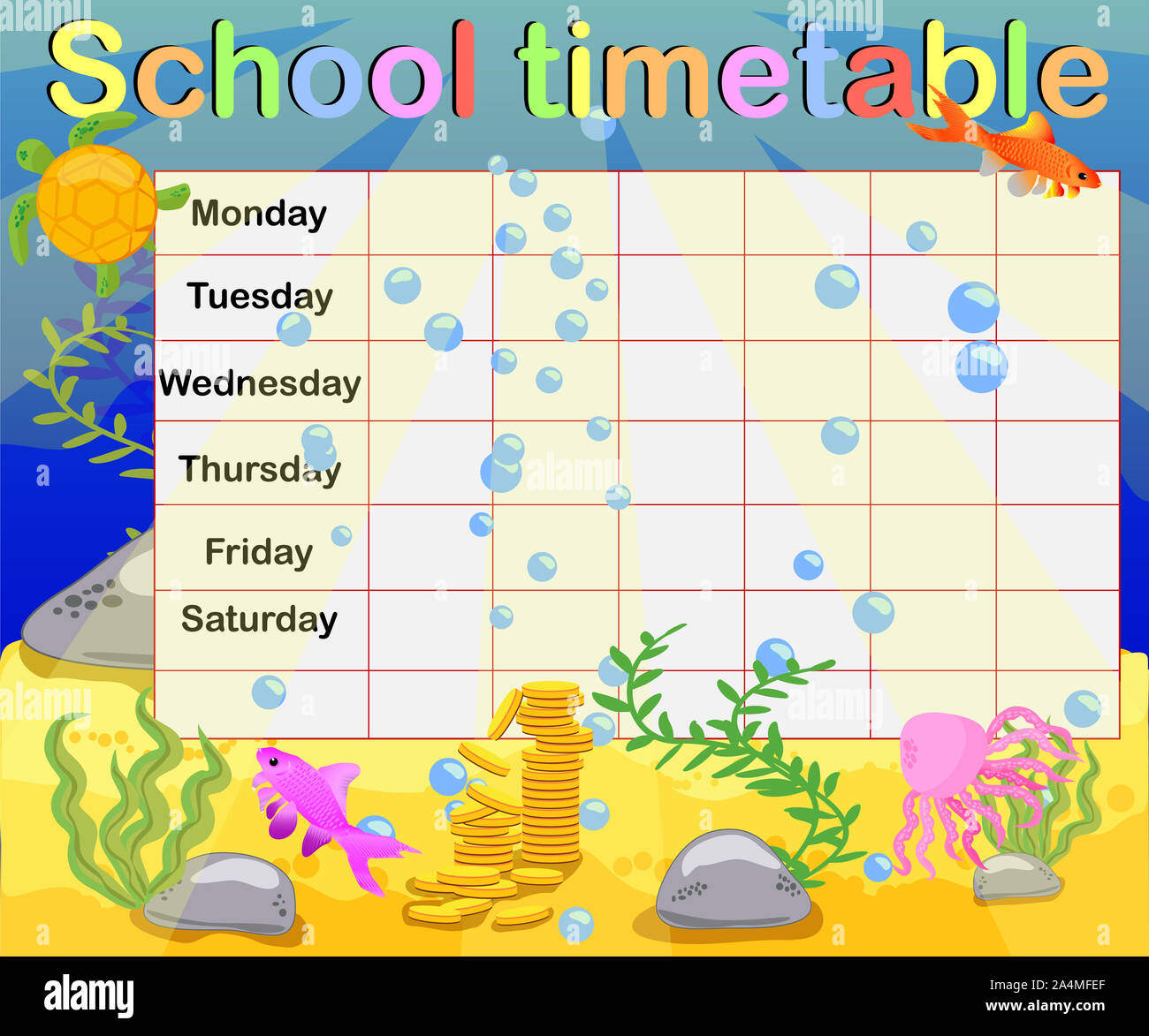 School timetable with marine theme table underwater world Stock Photo ...