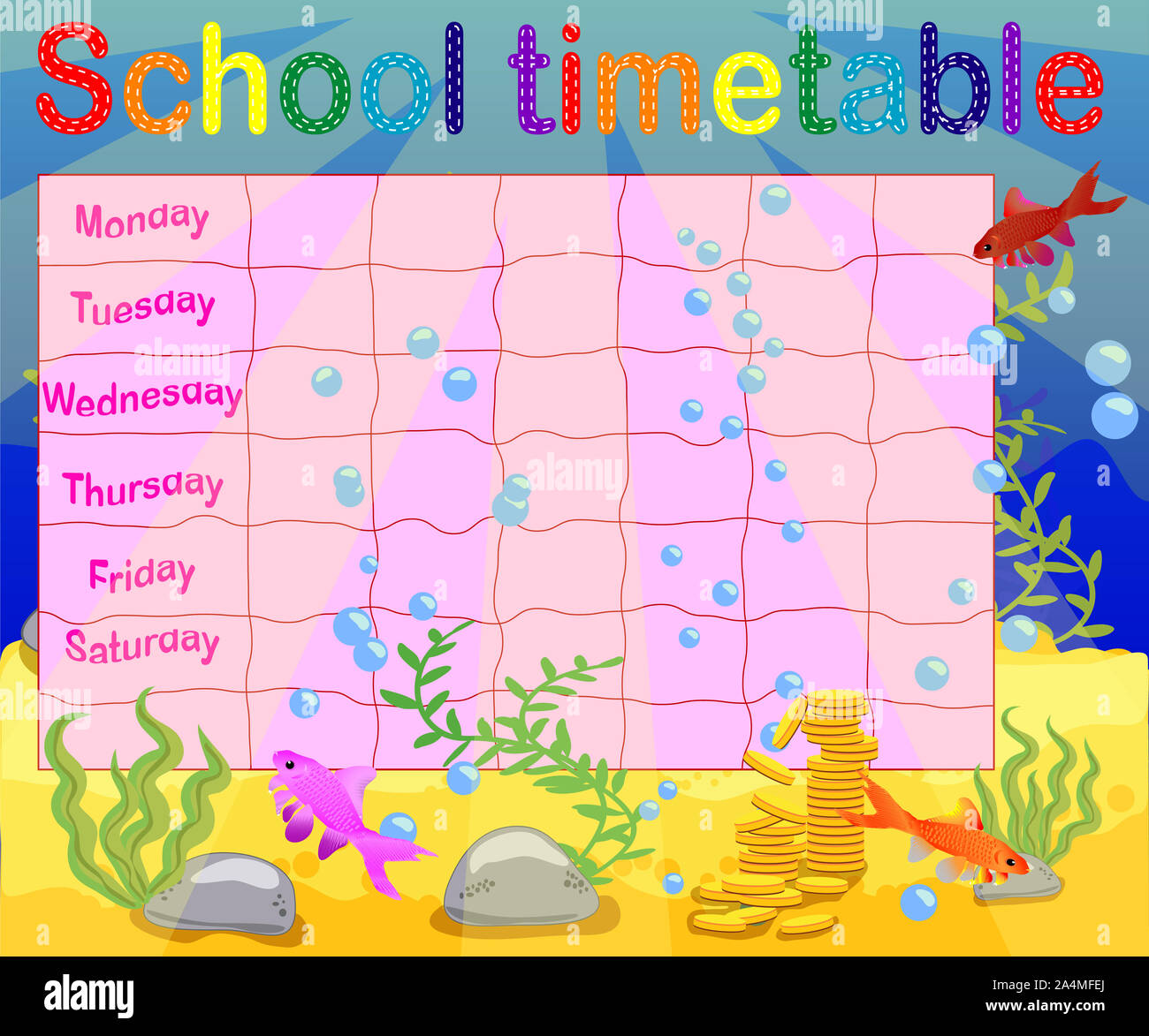 School timetable with marine theme table underwater world Stock Photo ...