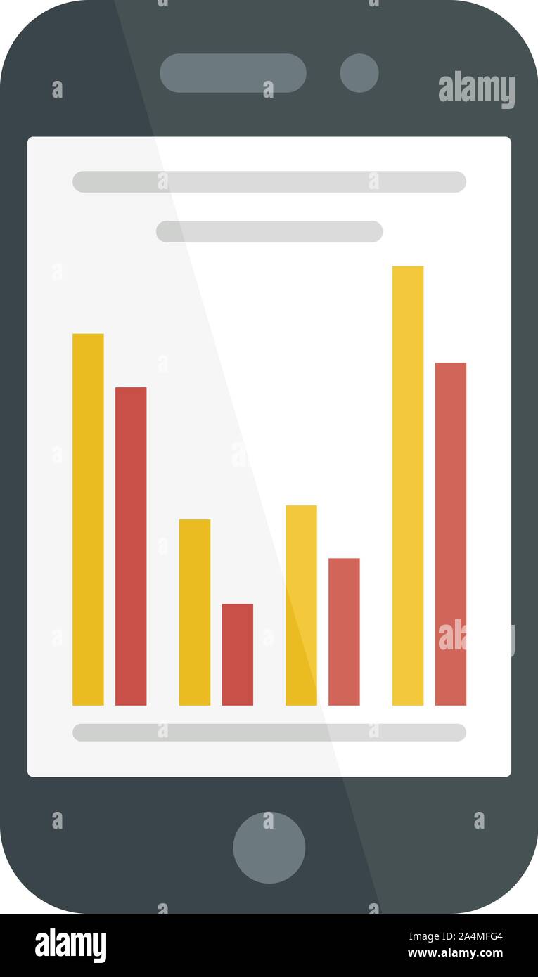 Graph column on smartphone screen icon. Flat illustration of graph ...