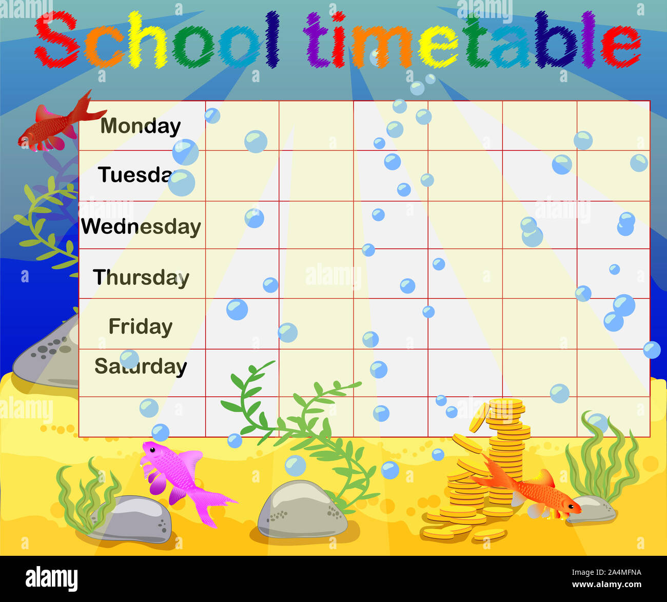 School timetable with marine theme table underwater world Stock Photo ...