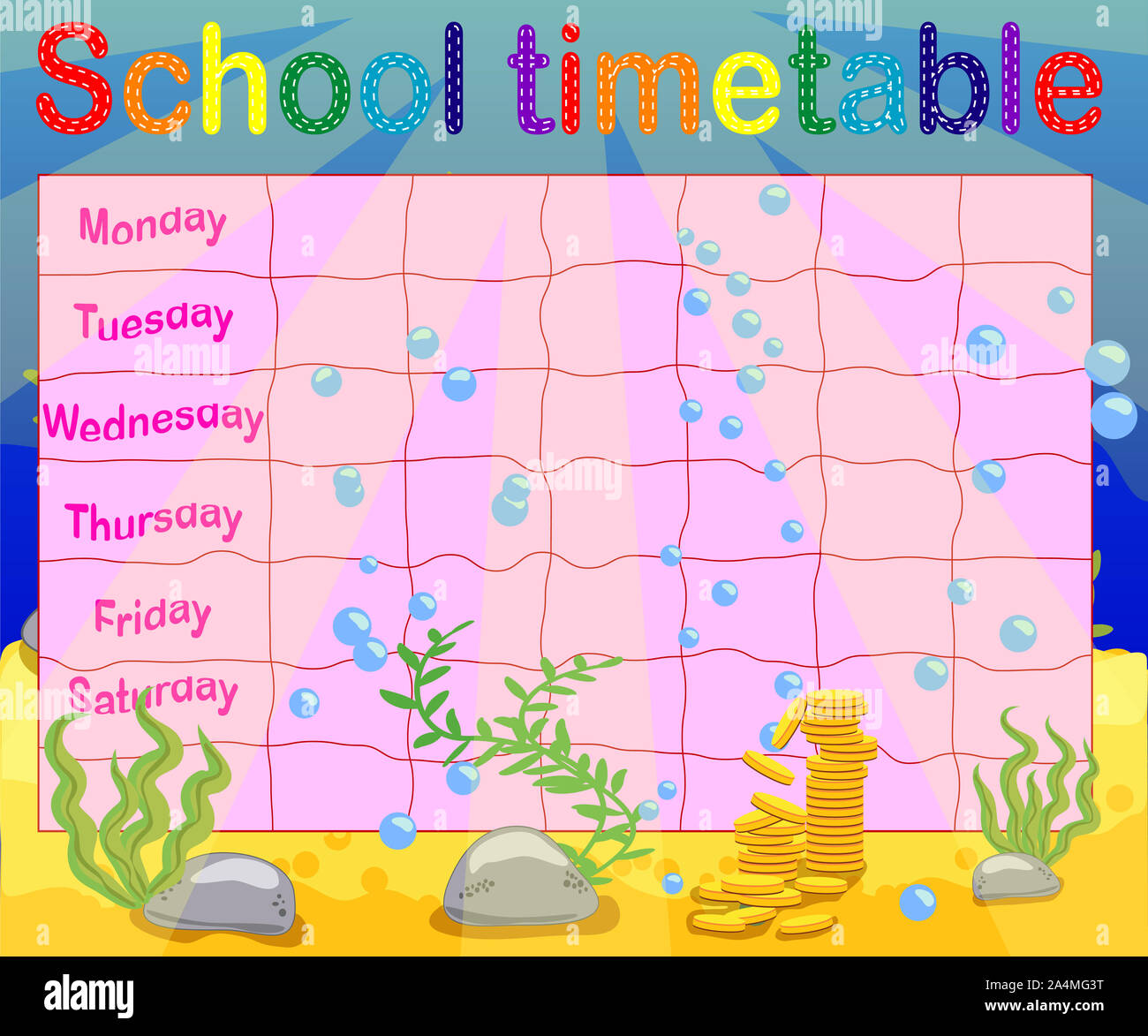 School timetable with marine theme table underwater world Stock Photo ...