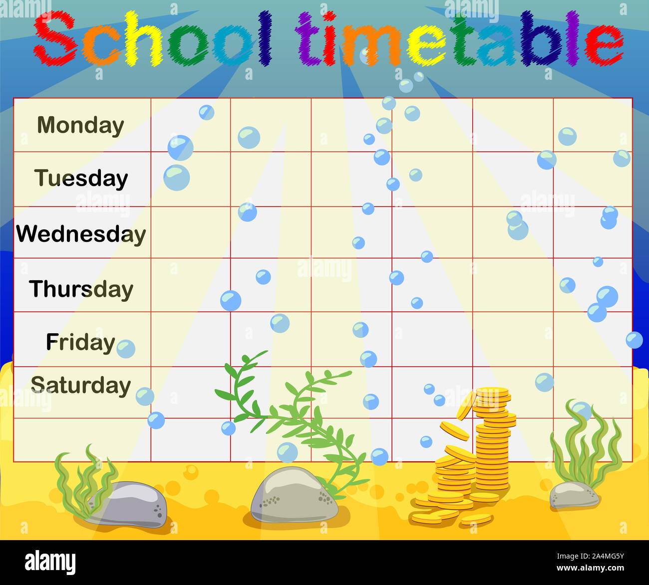 School timetable with marine theme table underwater world Stock Photo ...