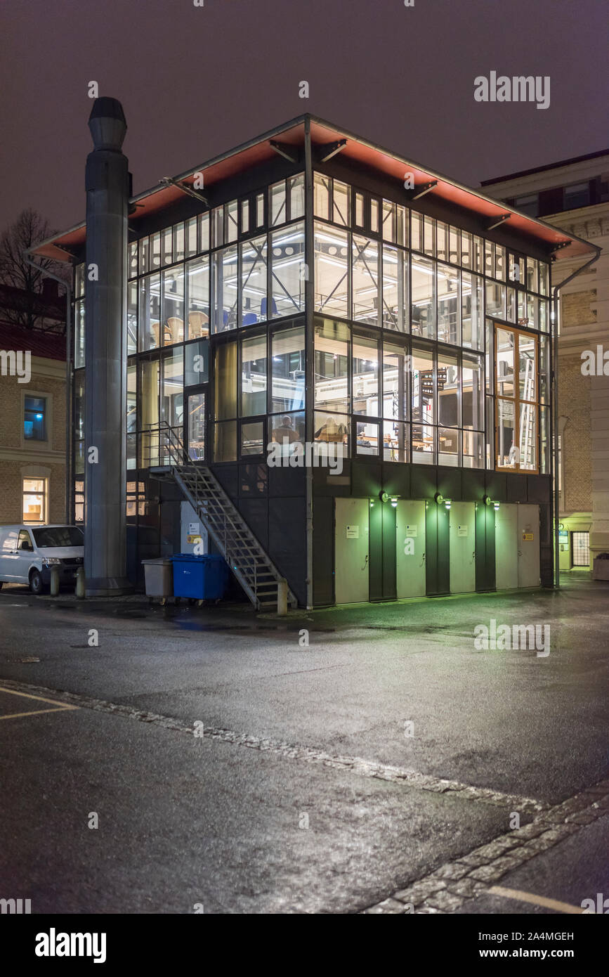 Illuminated building at night Stock Photo - Alamy