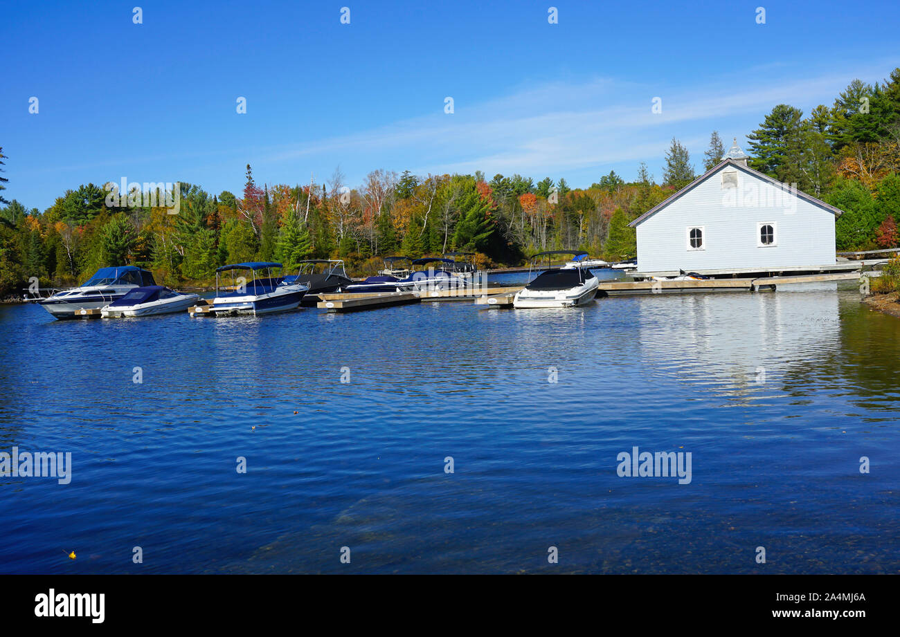 Marina in Baysville, Ontario, Canada, North America in the autumn time ...