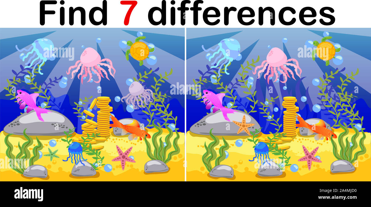 Underwater world, ocean floor with octopus, submarine, whale, fish ...