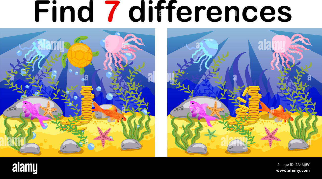 Underwater world, ocean floor with octopus, submarine, whale, fish ...