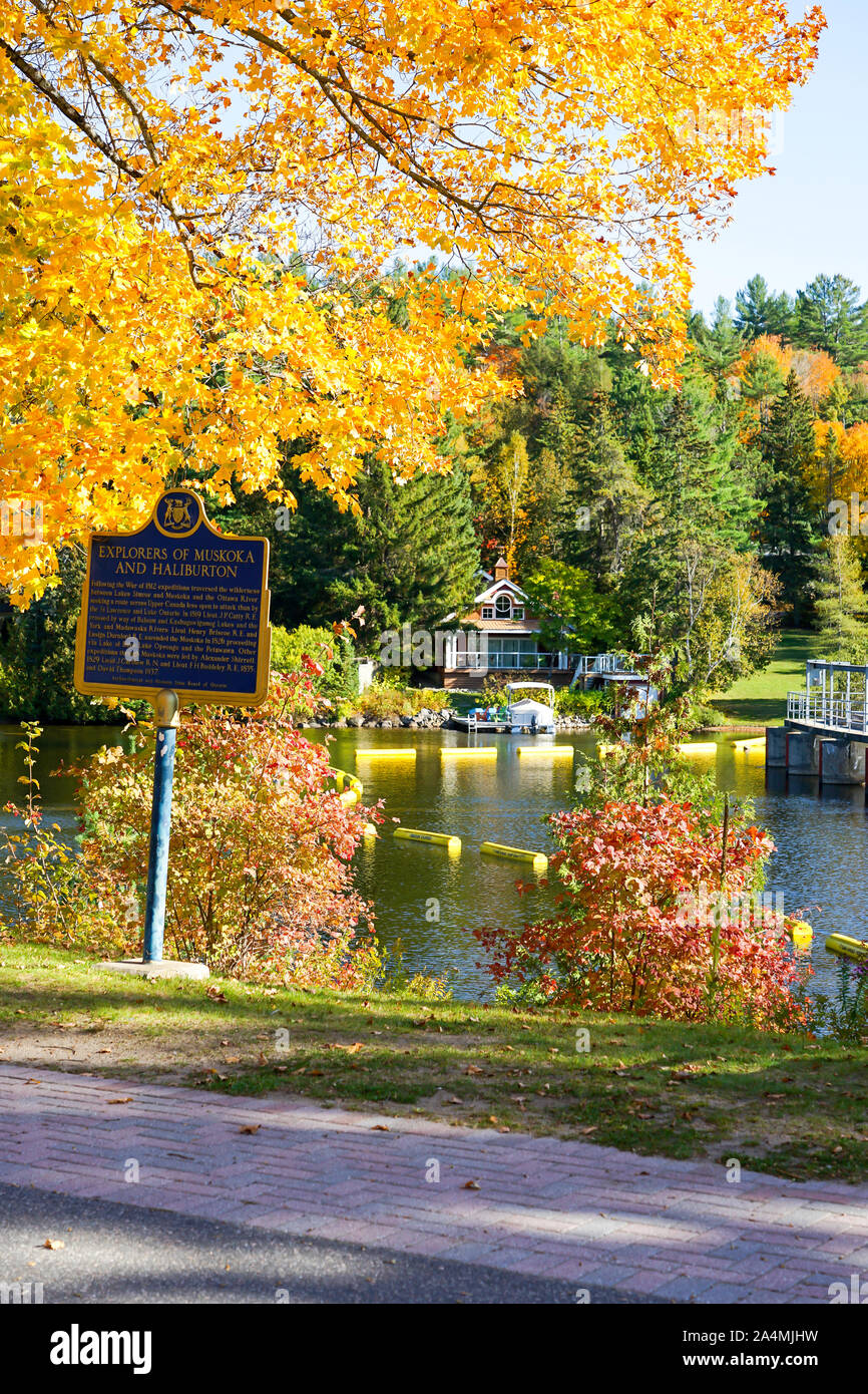 Autumn scene in Baysville, and High Falls near Bracebridge, Ontario ...
