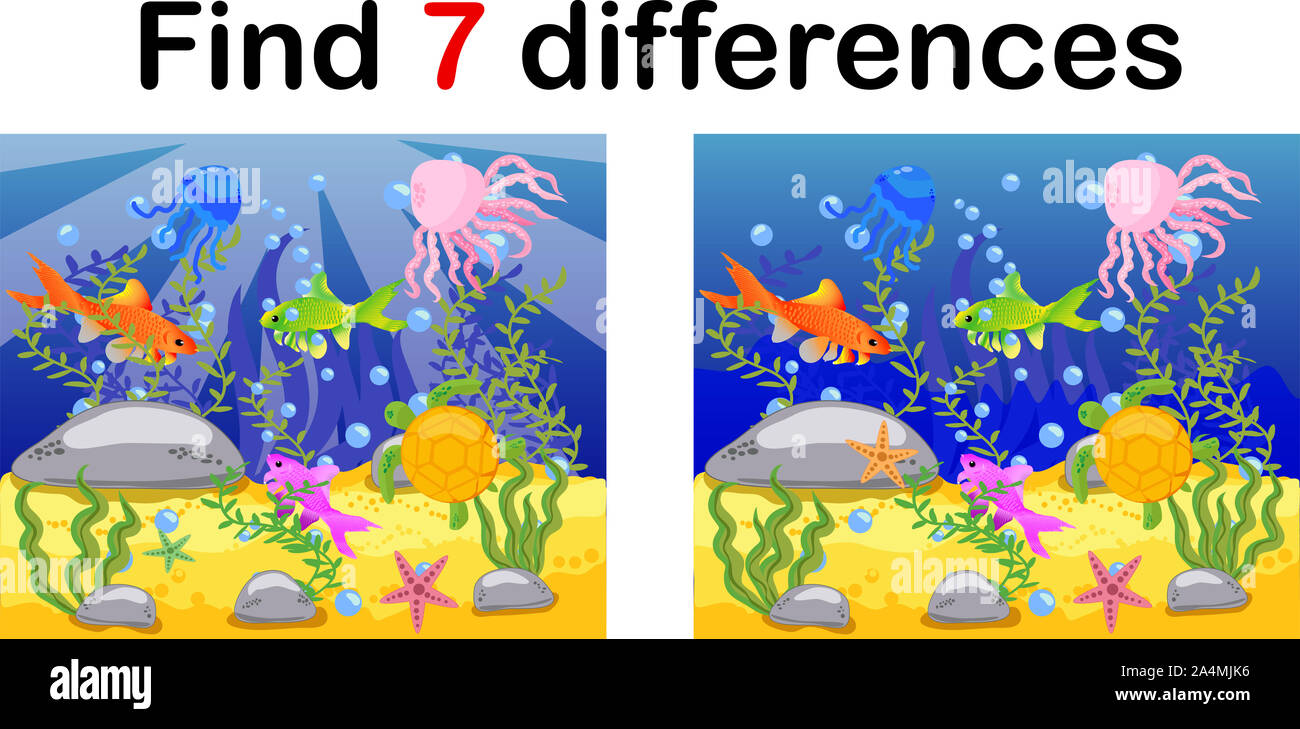 Underwater world, ocean floor with octopus, submarine, whale, fish ...