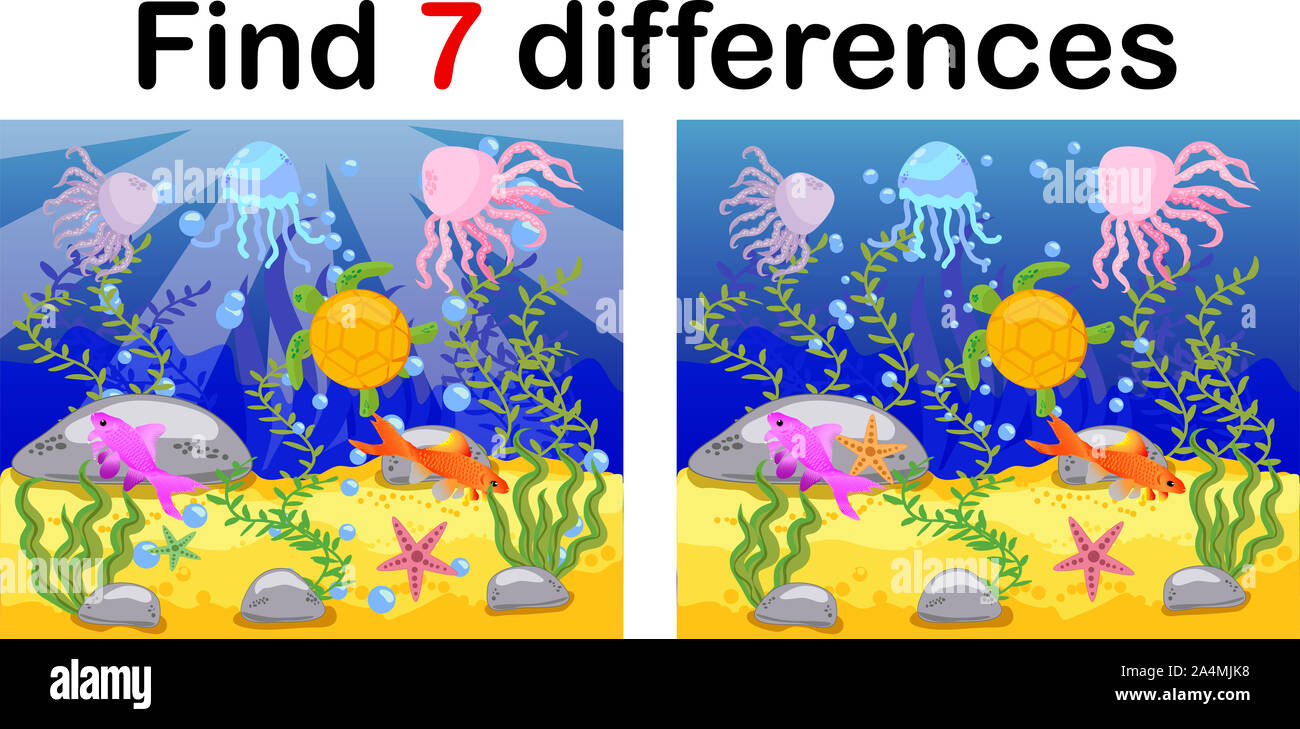Underwater world, ocean floor with octopus, submarine, whale, fish ...