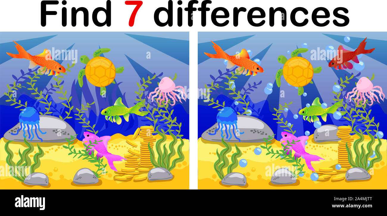 Underwater world, ocean floor with octopus, submarine, whale, fish ...