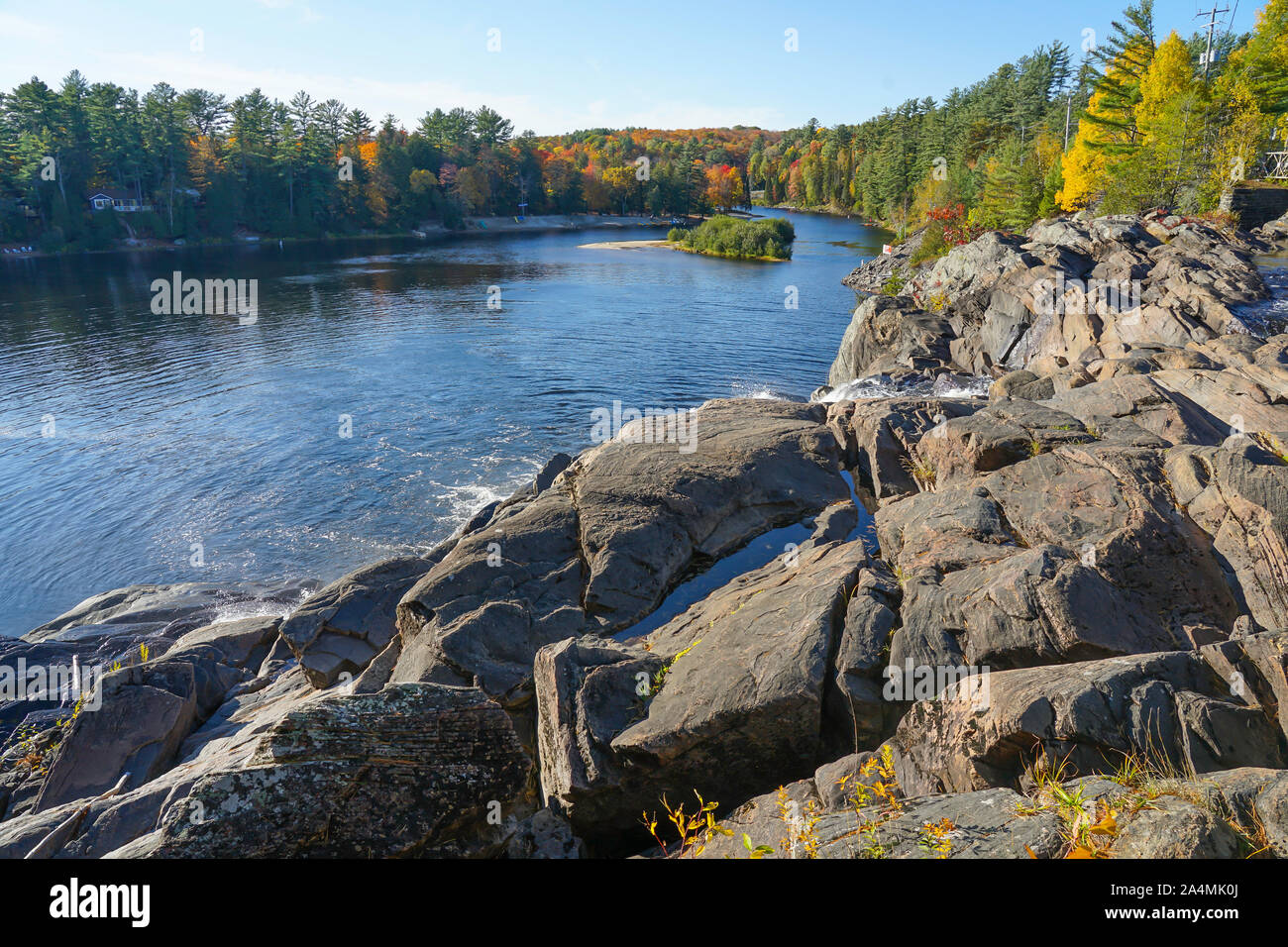 Autumn scene in Baysville, and High Falls near Bracebridge, Ontario ...