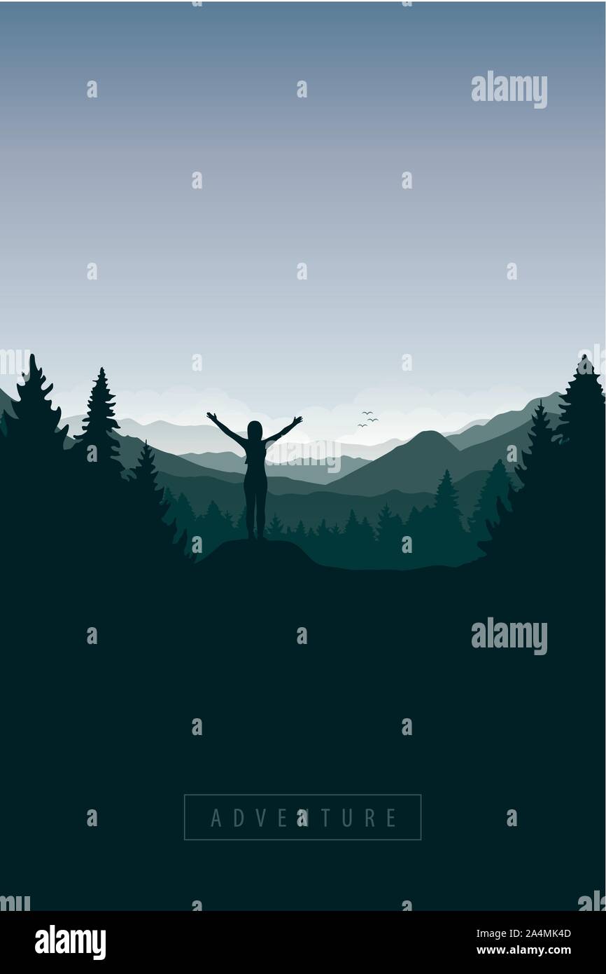 Happy hiker in mountain Stock Vector Images - Alamy