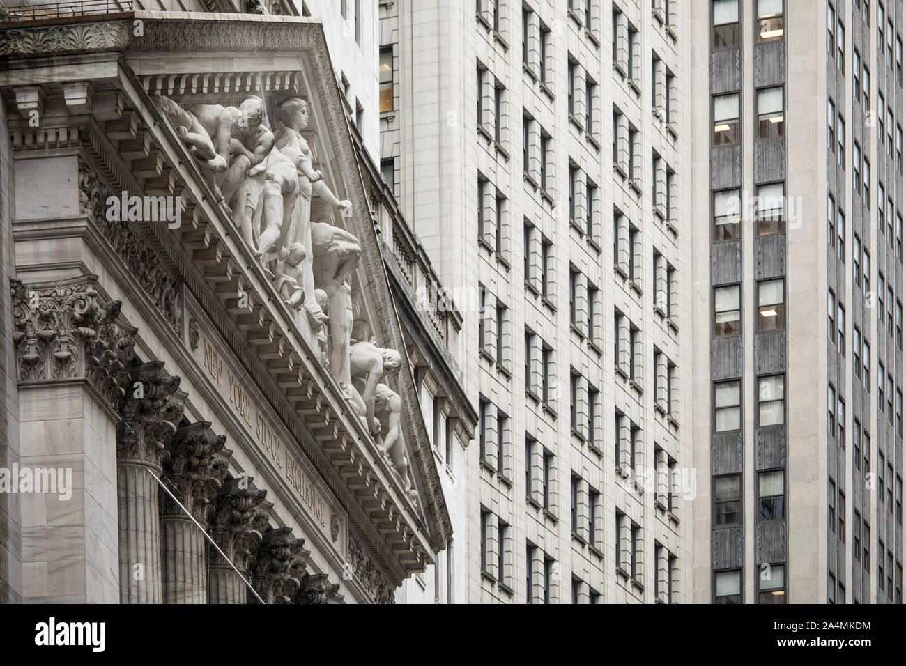 Detail of the New York Stock Exchange building on Wall Street in New ...