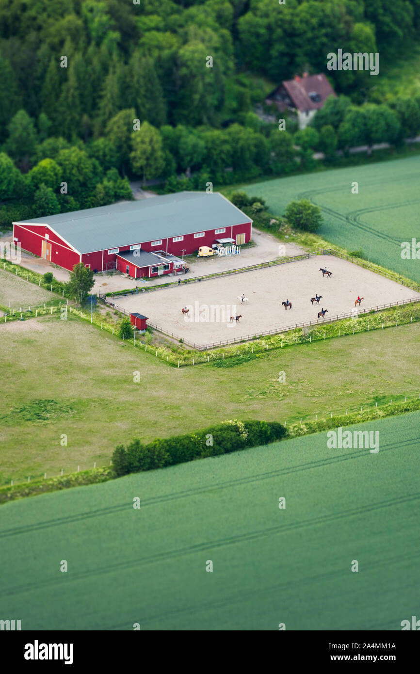 Aerial view of horse paddock Stock Photo - Alamy