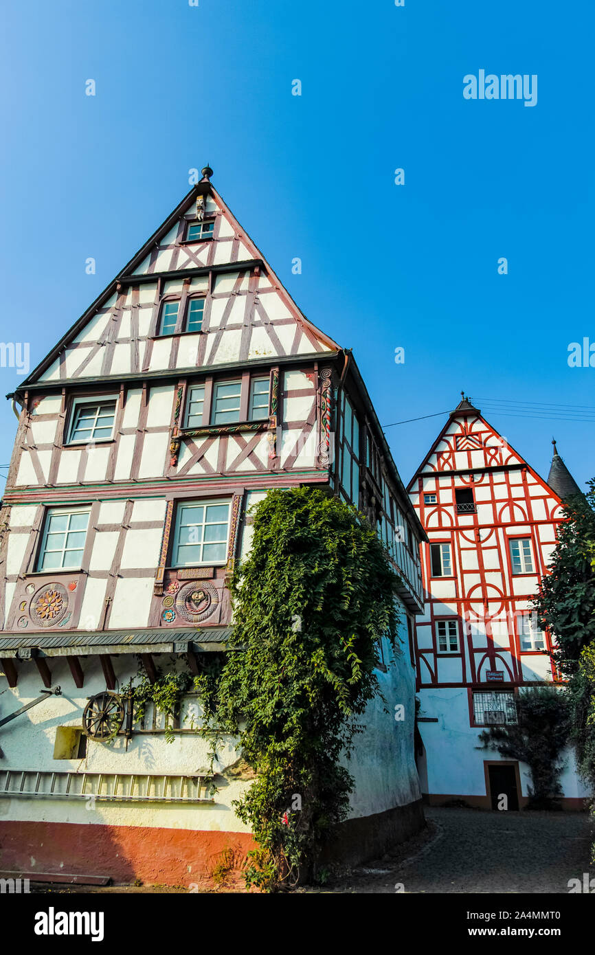 Street in old German town with traditional medieval timber framing ...