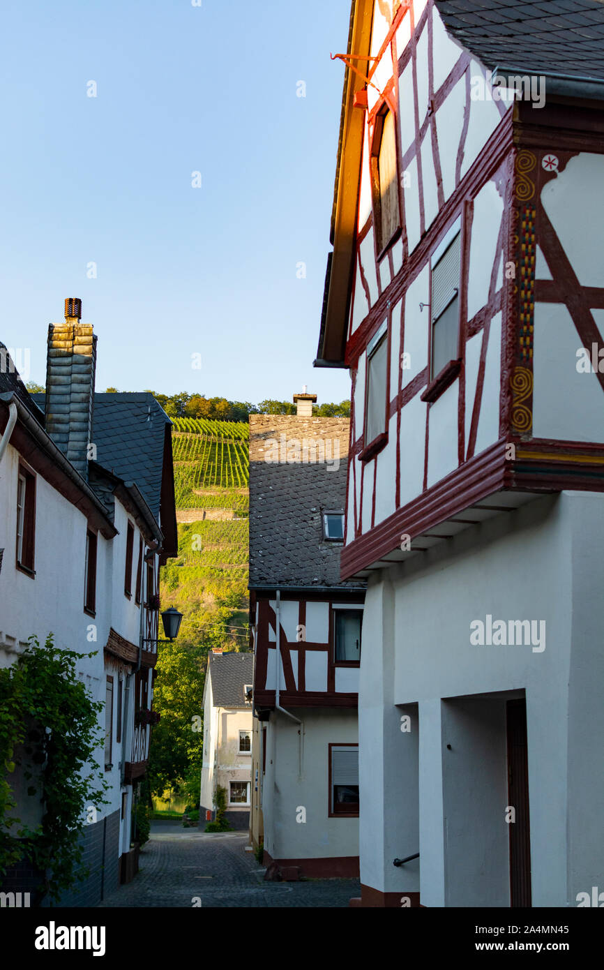 Street in old German town with traditional medieval timber framing ...