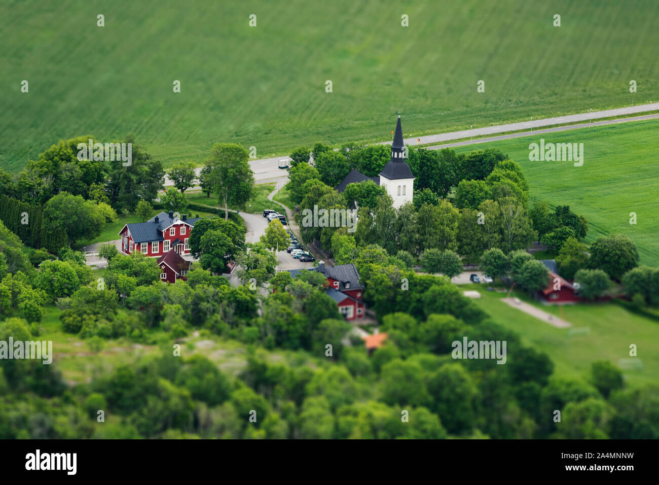 Aerial view of village and fields Stock Photo - Alamy