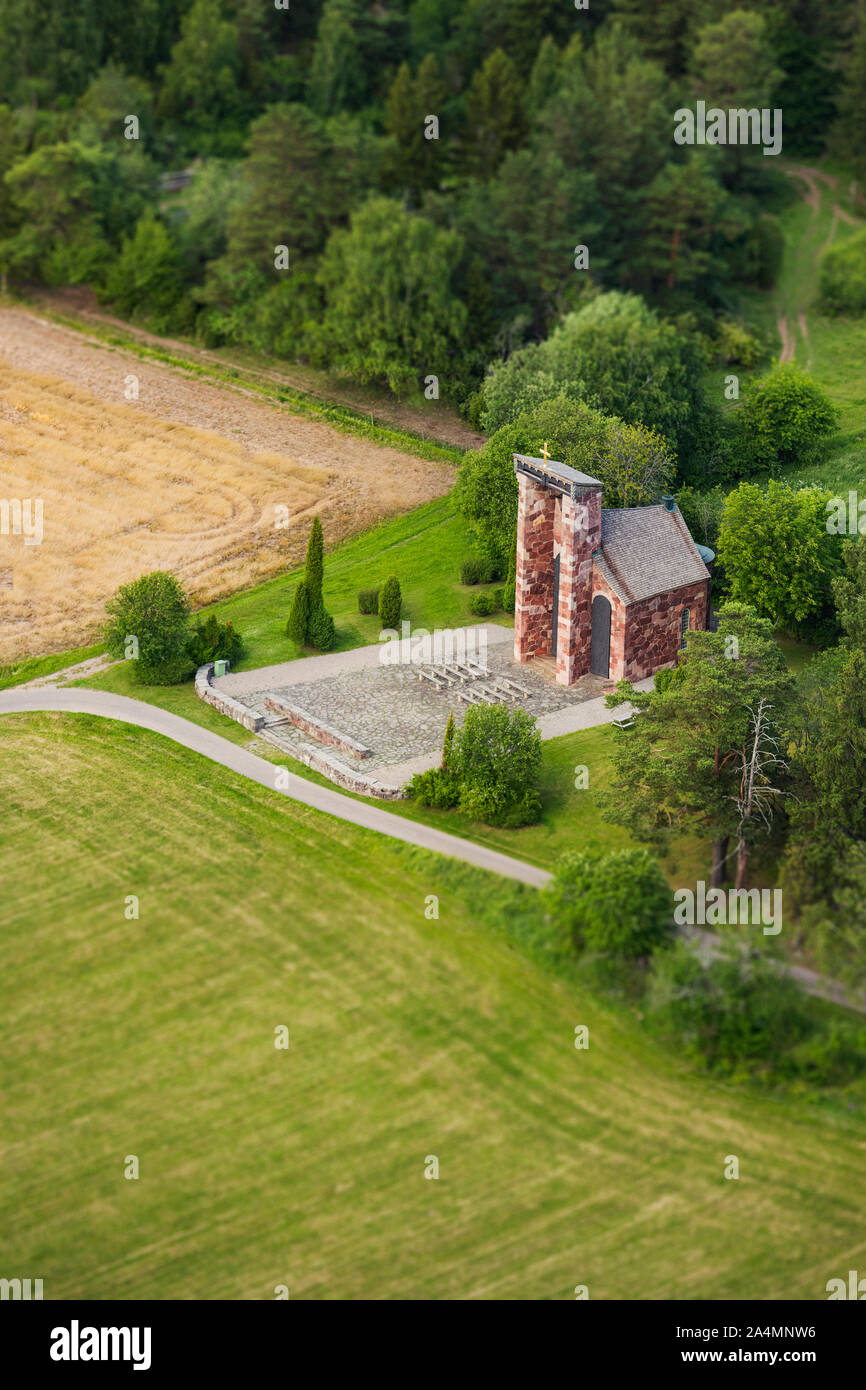 Aerial view of rural chapel Stock Photo - Alamy
