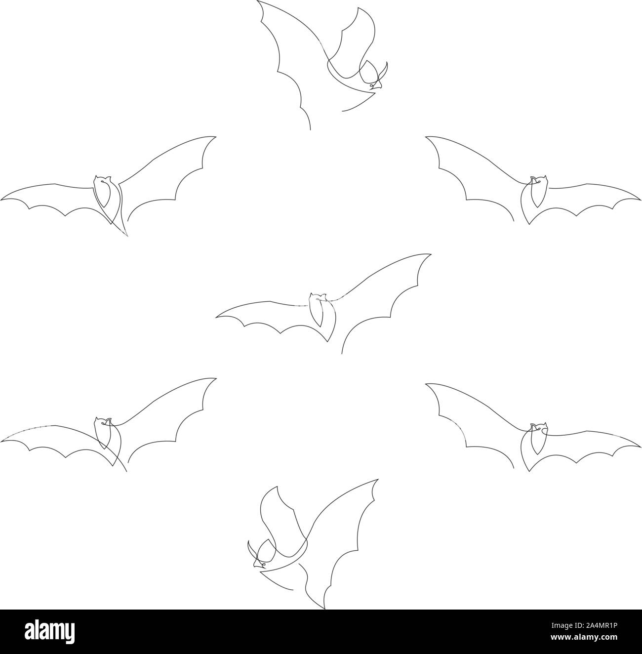 Continuous one line drawing. Halloween bat silhouette. Vector ...