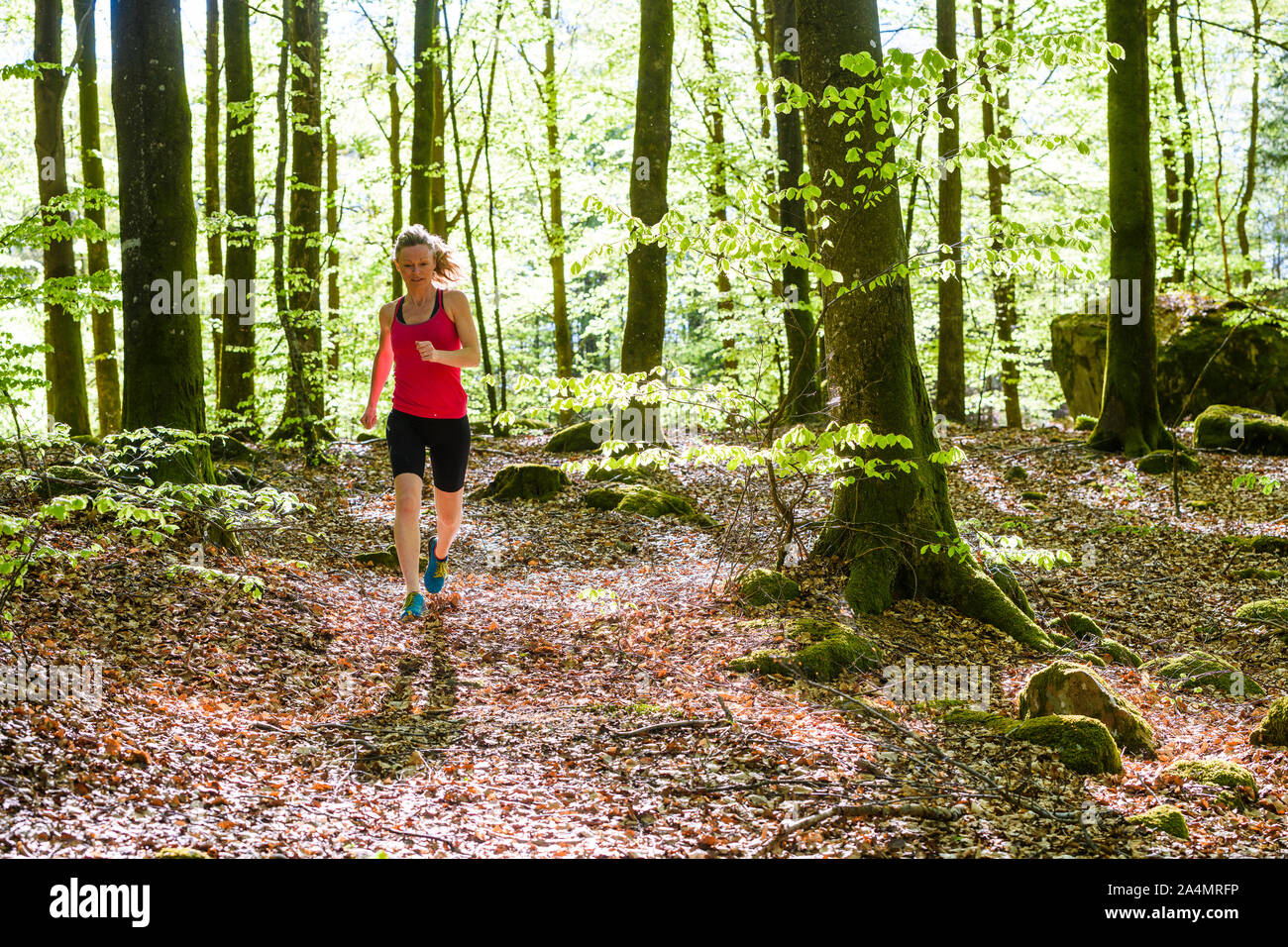 Woman jogging in forest hi-res stock photography and images - Alamy