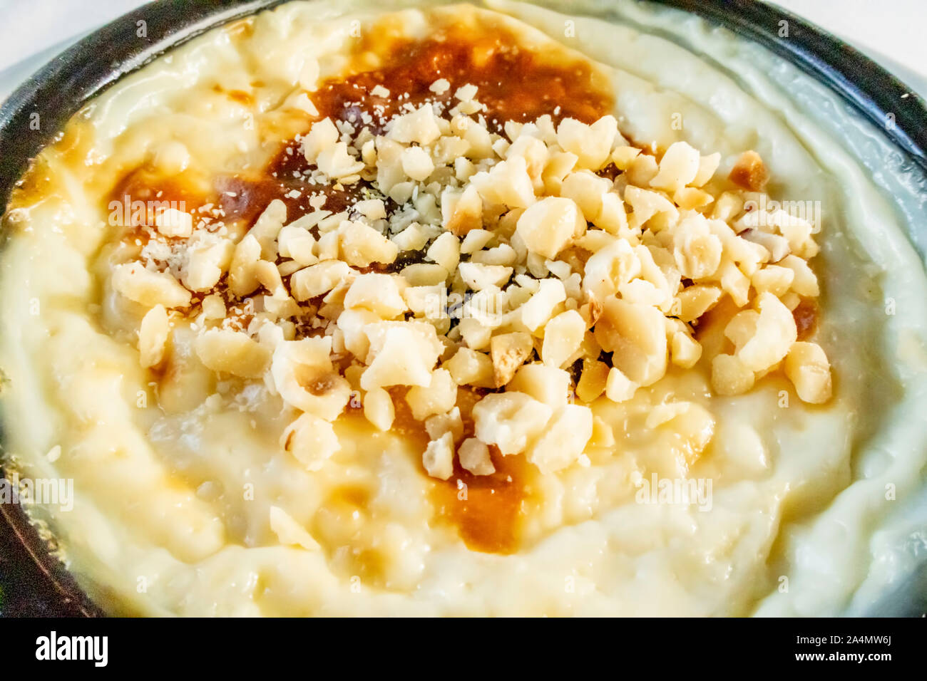 traditional turkish dessert rice pudding.close up ready to eat turkish ...