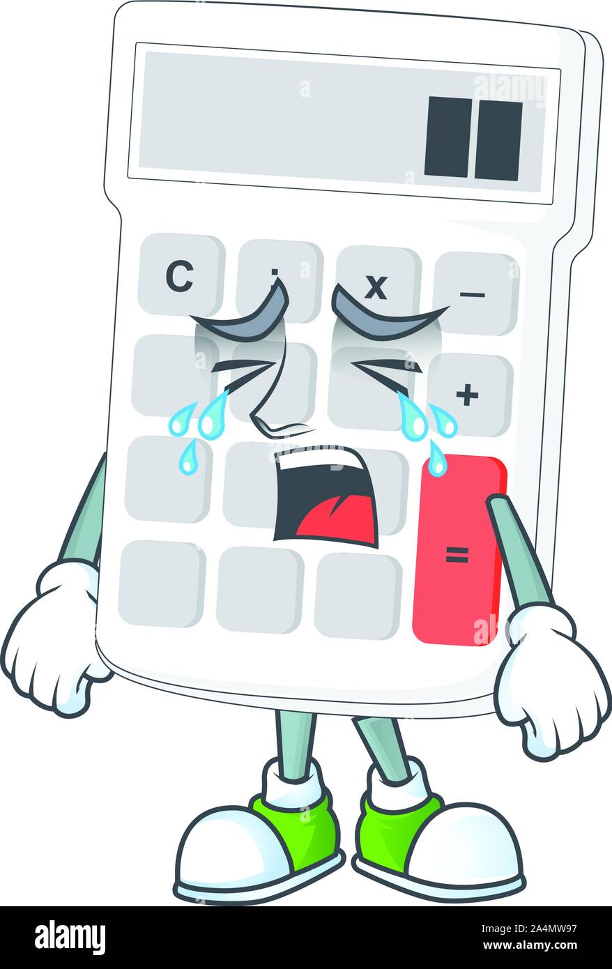 Crying white calculator in the character mascot Stock Vector Image ...