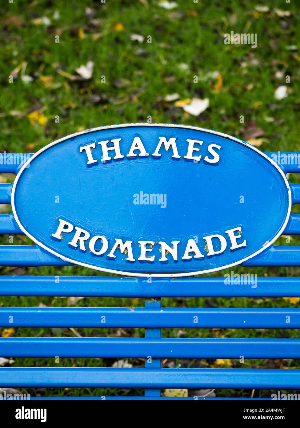 Blue Bench on the Thames Promenade, Reading Council Park, Reading ...