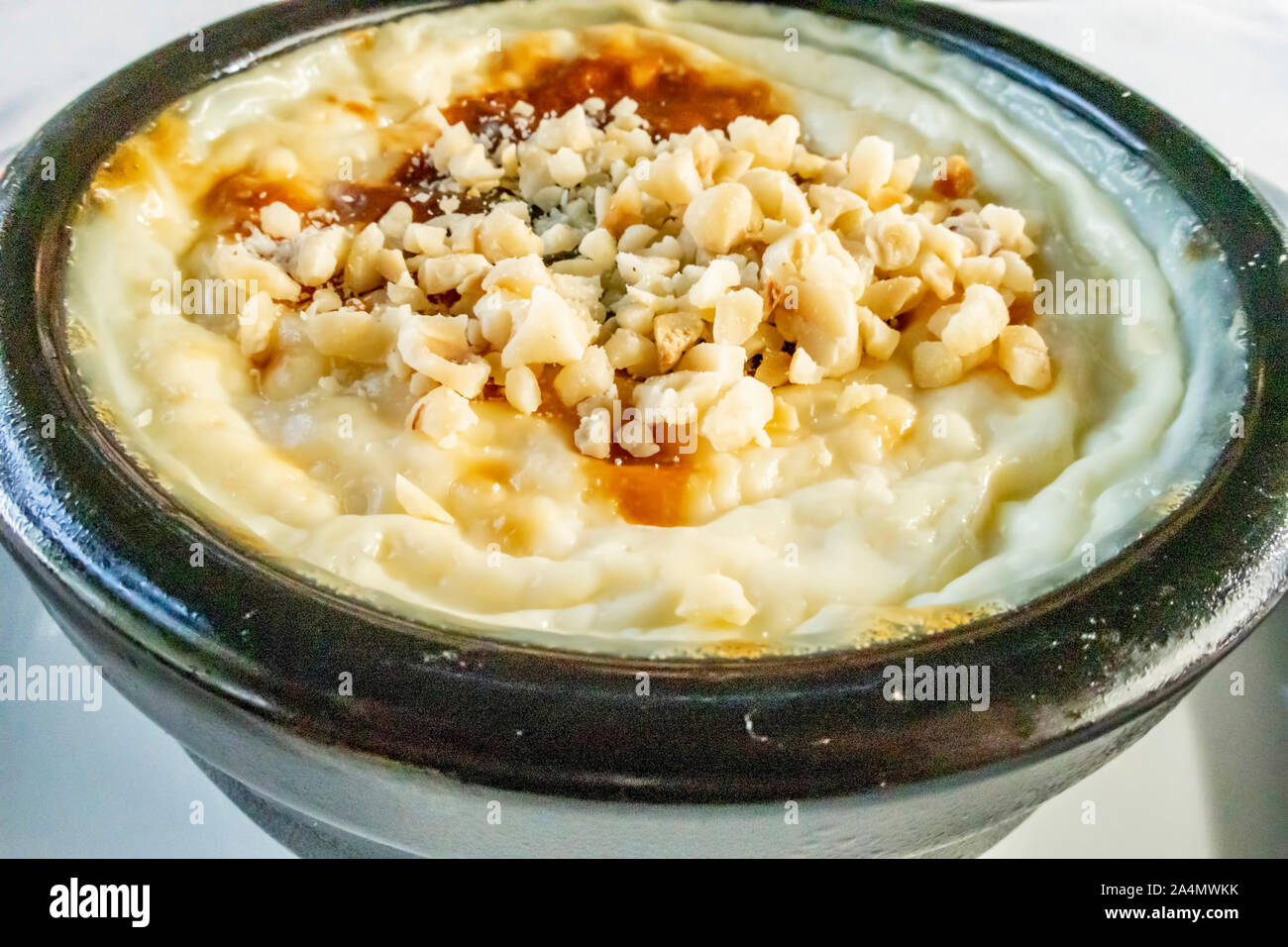 traditional turkish dessert rice pudding.close up ready to eat turkish ...
