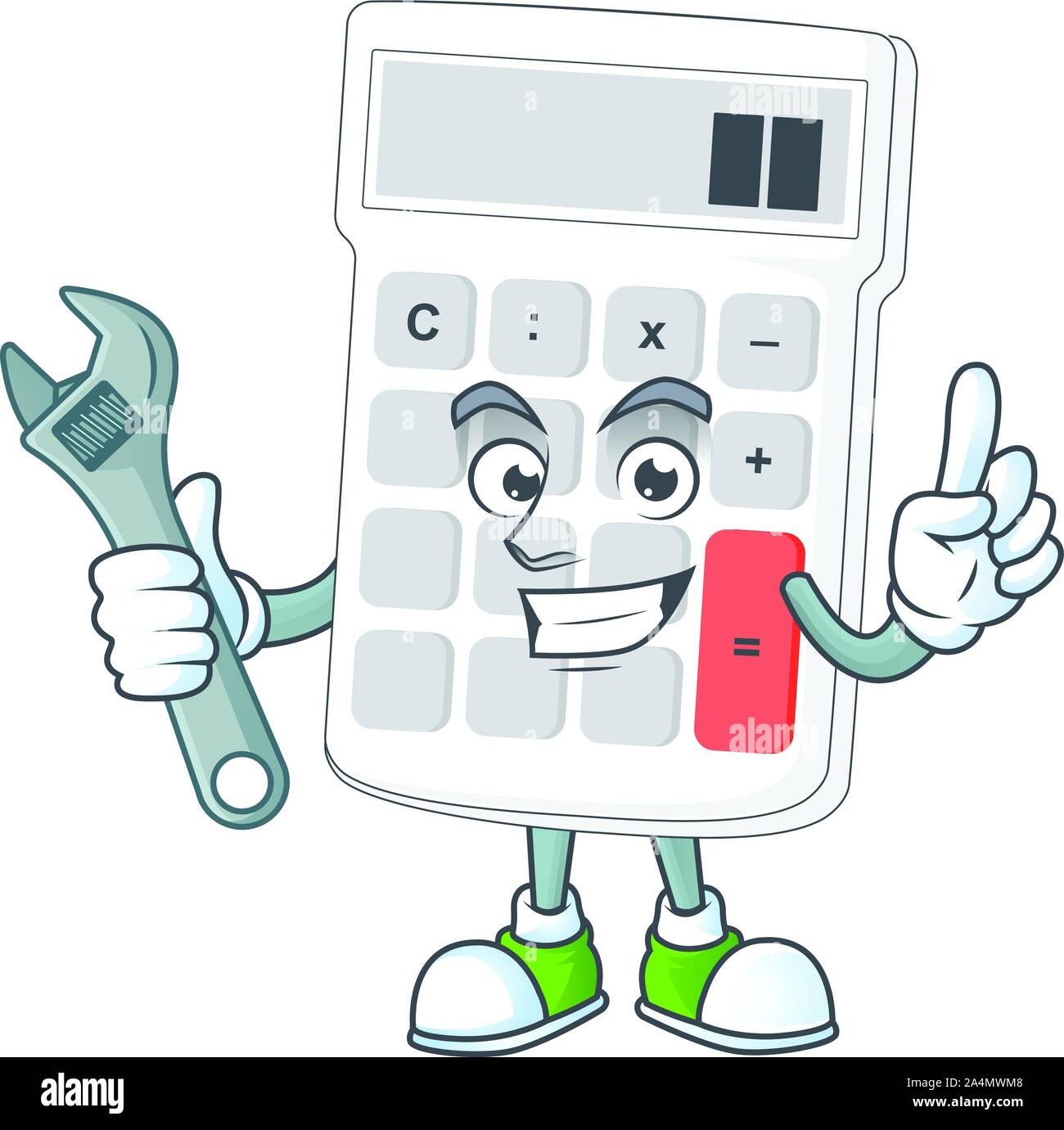 Mechanic white calculator cartoon character with mascot Stock Vector ...