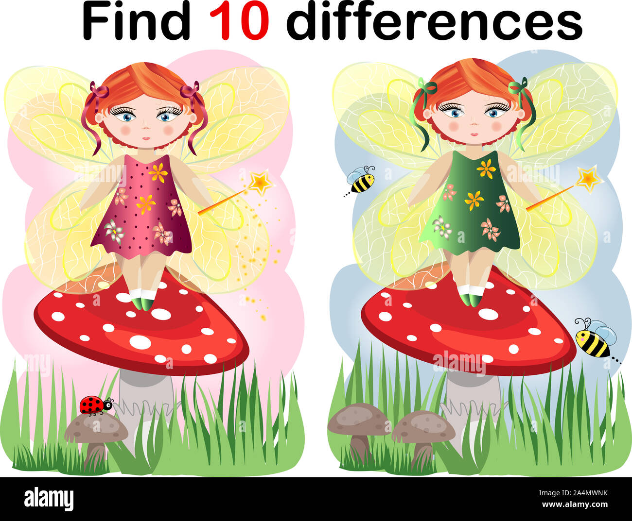 Find differences education game for children, fairy in the nature Stock ...