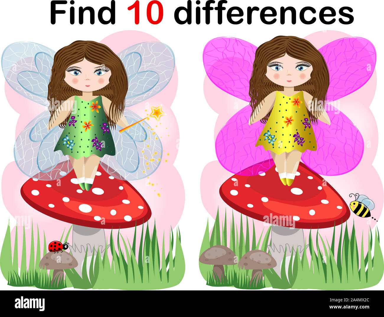 Find differences education game for children, fairy in the nature Stock ...