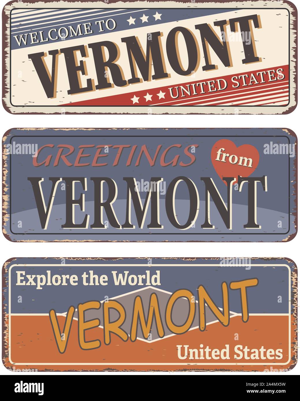 Vintage tin sign collection with US. Vermont State. Retro souvenirs or ...