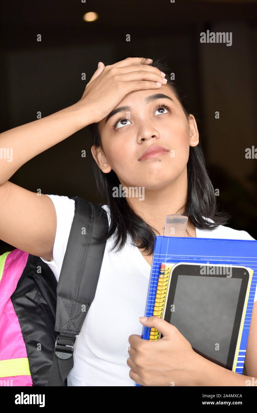 Female Student And Memory Loss With Notebooks Stock Photo - Alamy