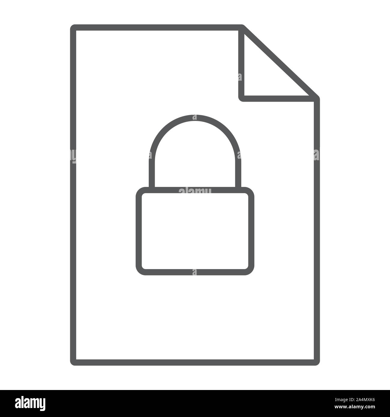 Locked file thin line icon, document and computer, file with padlock ...