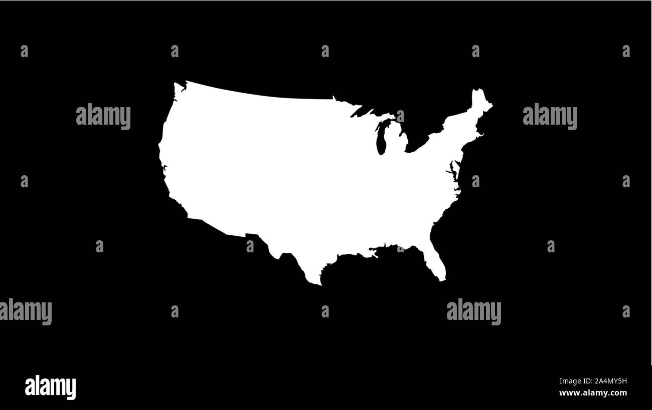 Simple United States white map on black background, vector ...